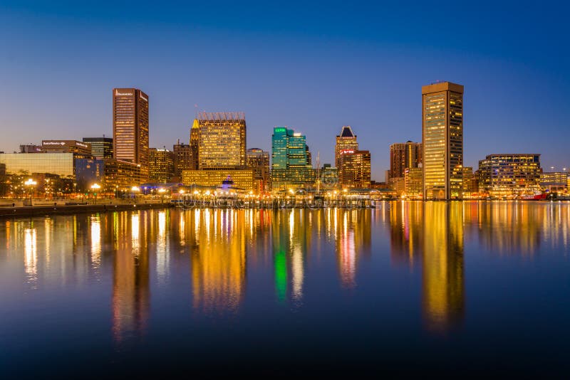The Inner Harbor Skyline at Night, in Baltimore, Maryland Editorial ...