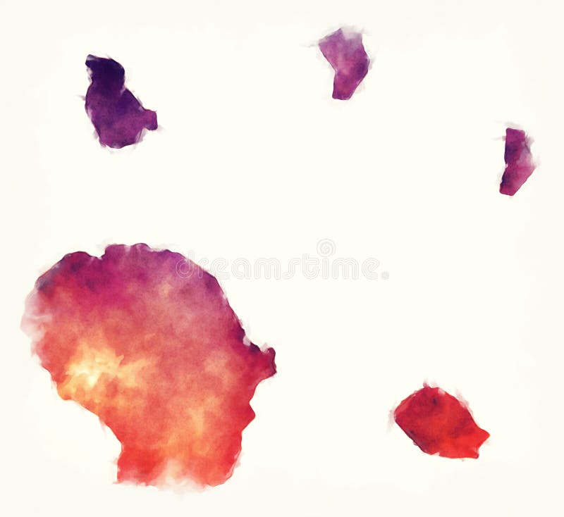 Inner Islands Watercolor Map of Seychelles Stock Illustration ...