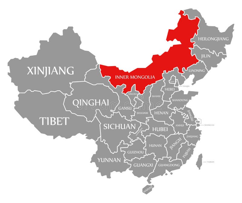 Inner Mongolia Red Highlighted in Map of China Stock Illustration ...