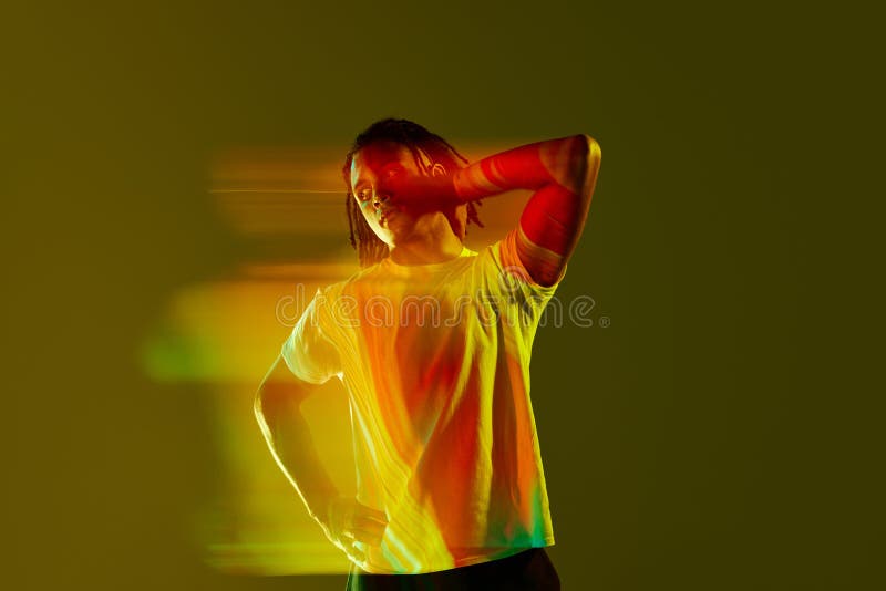 Inner Self. Creative Portrait of Handsome Young Guy with Neon Filter ...