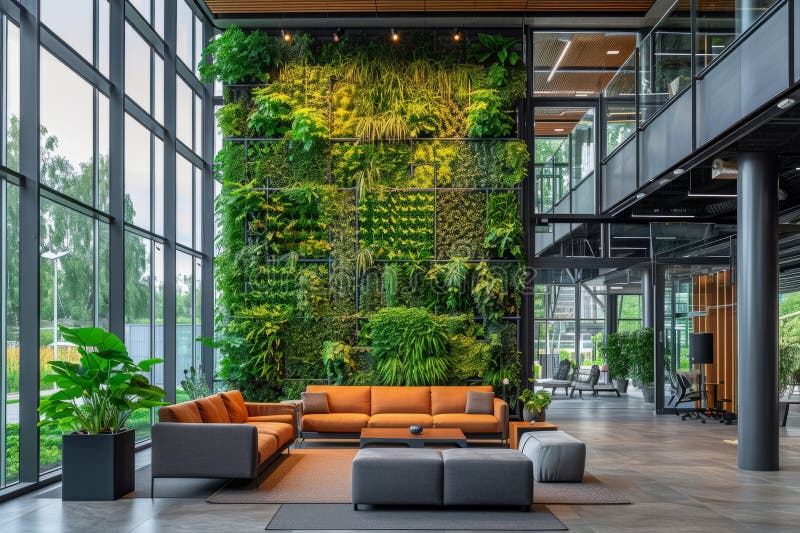 Inner Space of Modern Eco-style Public Building with Vertical Garden ...