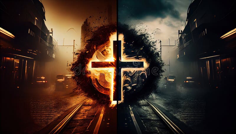 Inner Struggle Good Versus Evil Moral Cross Roads Background Stock ...