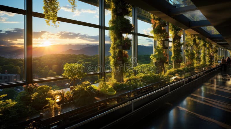 The Inner Walls of a High-rise Building Covered in Plants Stock ...