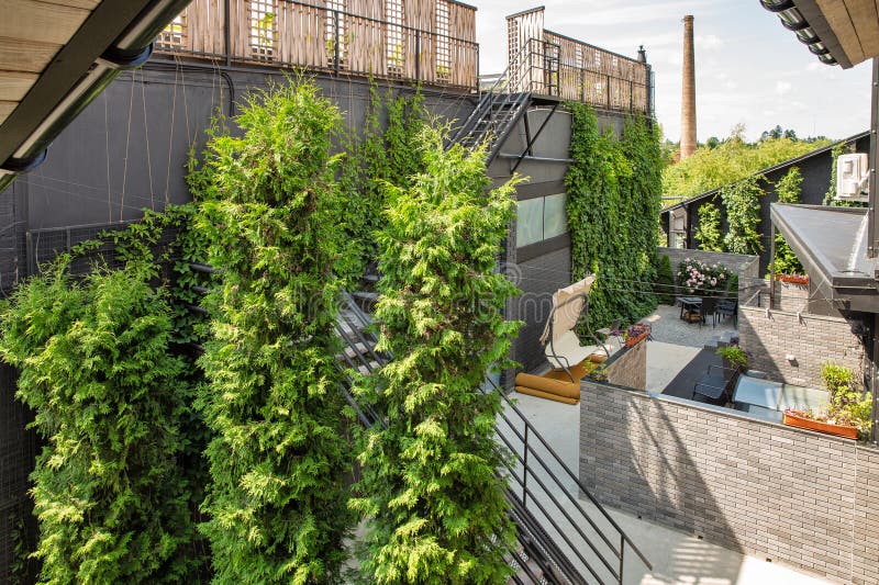 Inner Yard of Modern Residential House Stock Photo - Image of loft ...