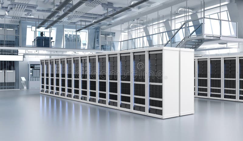 Innere Des Serverraums Oder Rechenzentrums Voll Mit Rack Stock ...