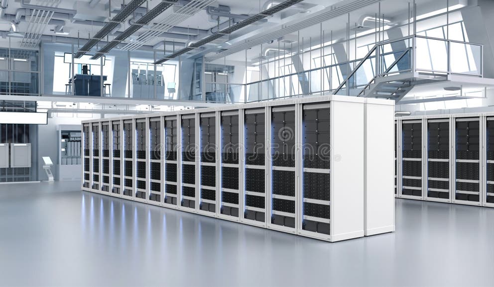 Innere Des Serverraums Oder Rechenzentrums Voll Mit Rack Stock ...