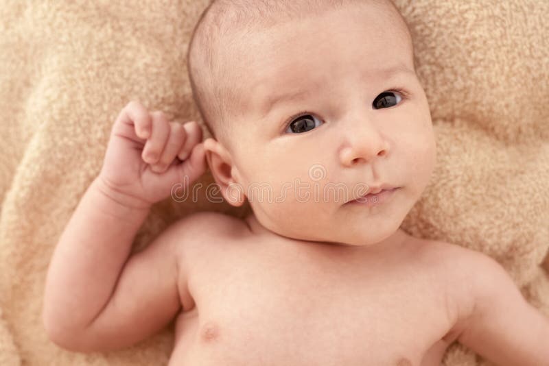 Innocent Baby Lying on Blanket Stock Image - Image of lovely, happy ...