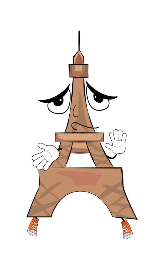 Sad eiffel tower cartoon stock illustration. Illustration of upset ...