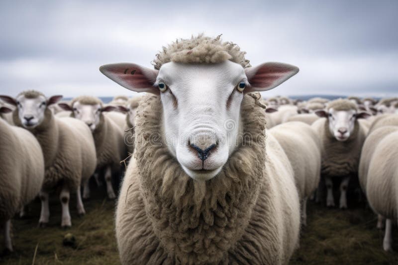 Innocent Flock Sheep Staring. Generate Ai Stock Photo - Image of animal ...