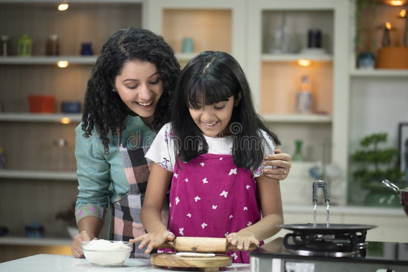 Innocent Girl Learning How To Bake Chapati Stock Image - Image of bread ...