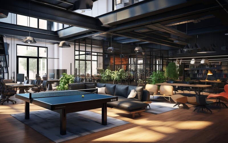Innovate and Play Ping Pong Table in Tech Startup Office. Generative AI ...