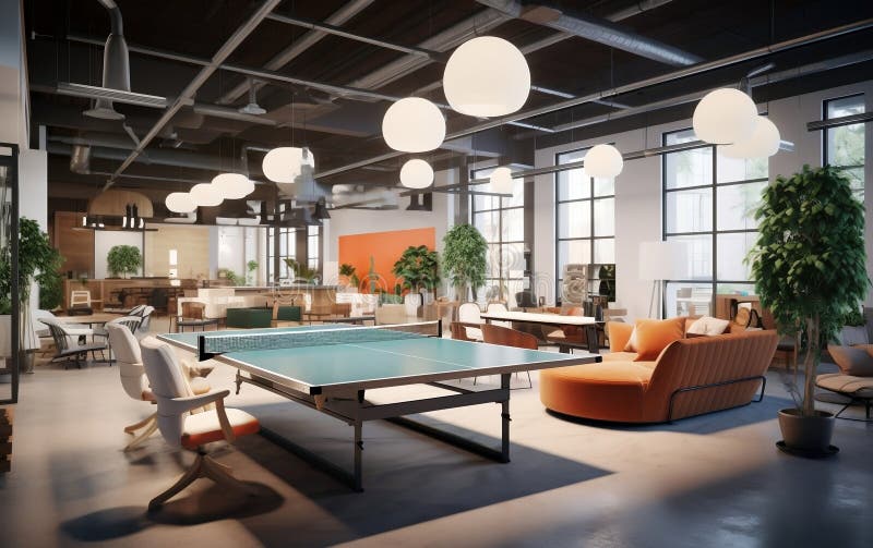 Innovate and Play Ping Pong Table in Tech Startup Office. Generative AI ...