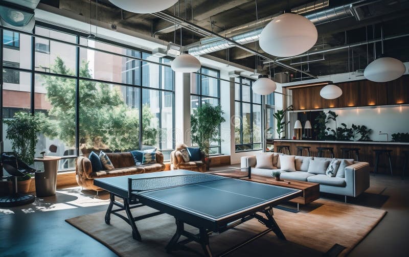 Innovate and Play Ping Pong Table in Tech Startup Office. Generative AI ...