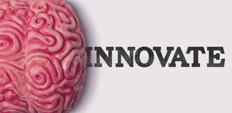 Innovate Word Next To a Human Brain Model Stock Image - Image of think ...