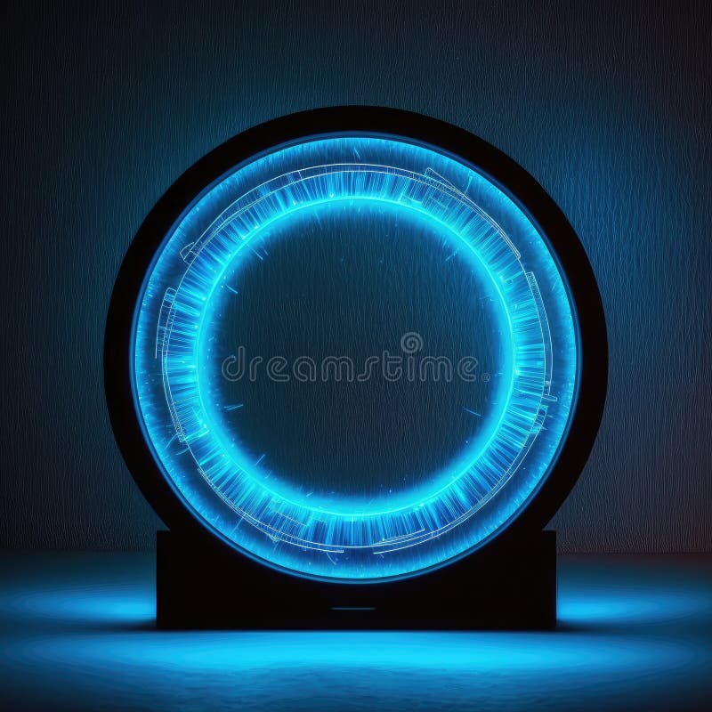 Innovation of Circle Frame with Blue Neon Light Effects. Stock ...
