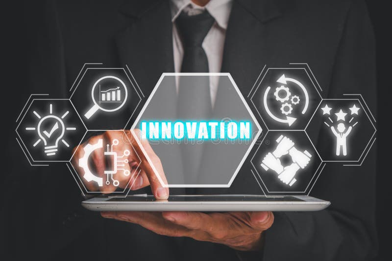 Businessman Using Digital Tablet with Innovation Icon on Virtual Screen ...