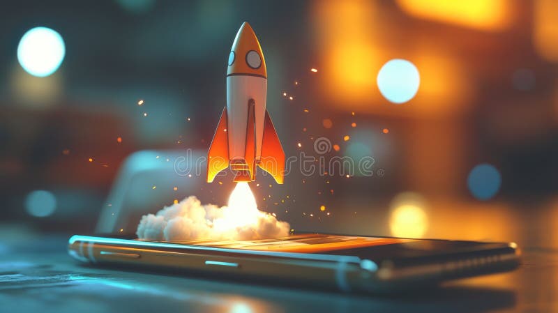 Innovation Concept Featuring a Rocket Taking Off from a Mobile Phone ...
