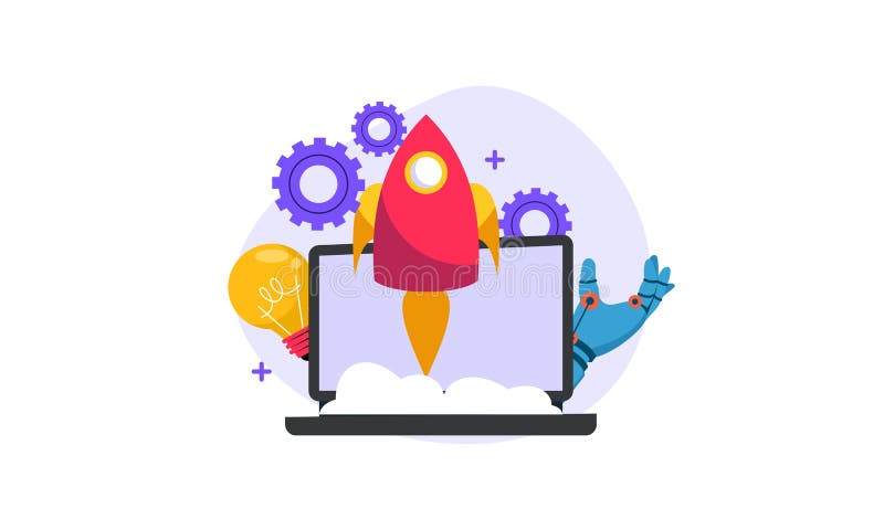 Innovation Concept with Flying Rocket Illustration Stock Illustration ...