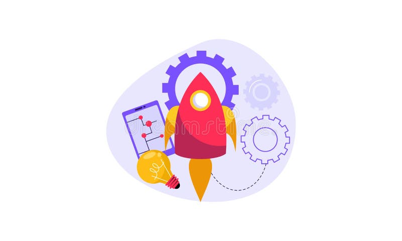 Innovation Concept with Flying Rocket Illustration Editorial Image ...