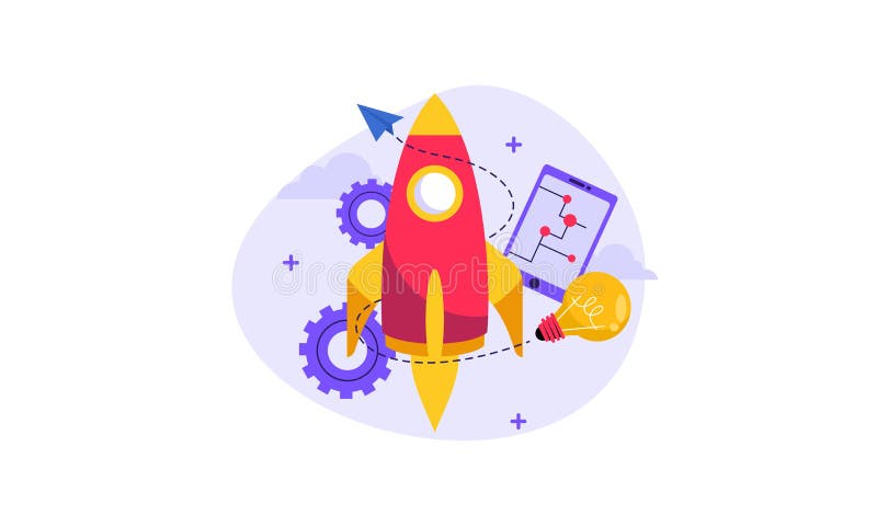 Innovation Concept with Flying Rocket Illustration Stock Illustration ...