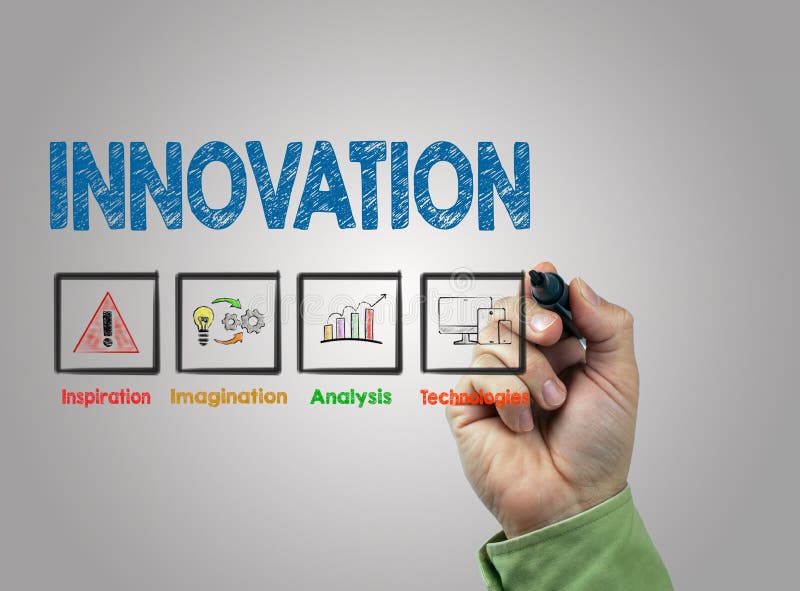 Innovation Concept. Hand with Marker Writing, Light Gray Background ... Innovation Concept. Hand with Marker Writing, Light Gray Background ...