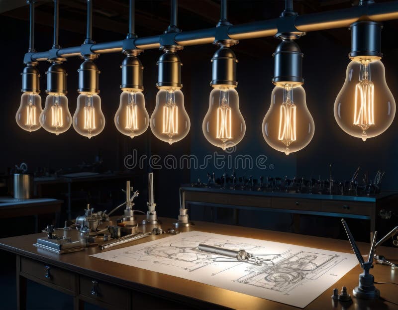 Innovation Concept with Hanging Lightbulbs Stock Image - Image of ...