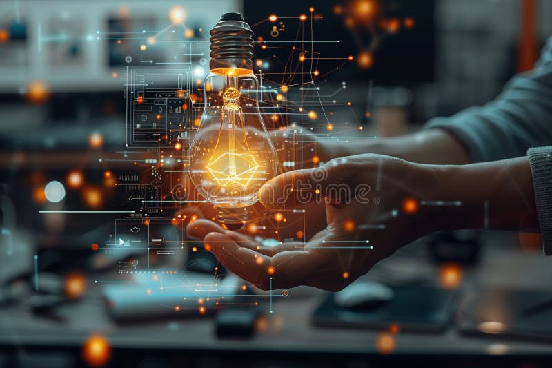 Innovation Concept with Light Bulb and Digital Graphics Stock Image ...