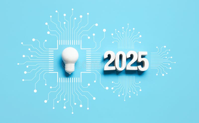 2025 Innovation Concept with Light Bulb Replacing the Zero, Symbolizing ...
