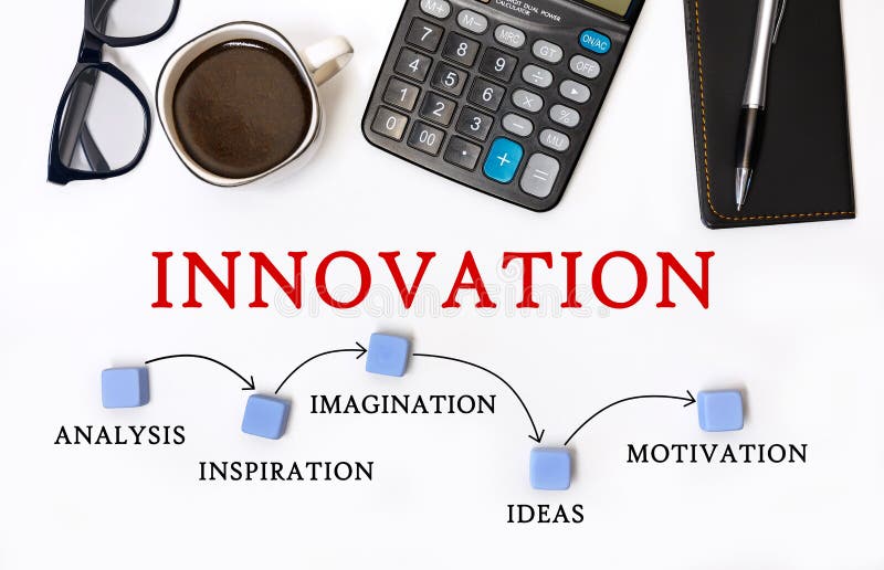 INNOVATION CONCEPT. Office Desk with Accessories - Coffee, Notepad and ...