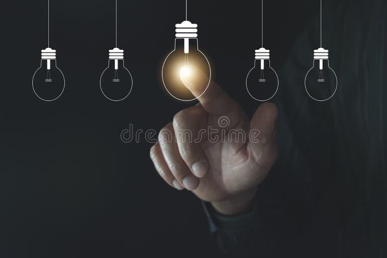 Innovation or Creative Concept of Finger Touching a Light Bulb and Copy ...