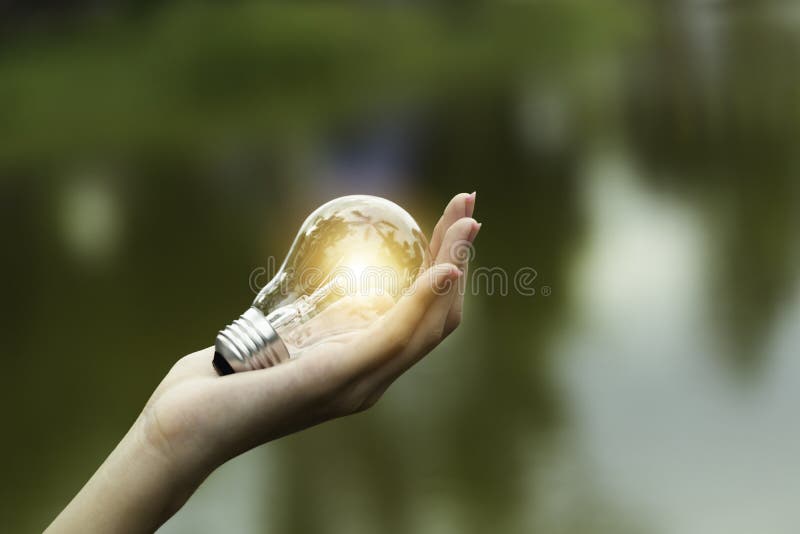 Innovation and Creative Concept of Hand Hold a Light Bulb and Copy ...