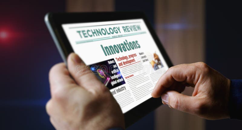 Innovation Creative and Development Newspaper on Mobile Tablet Screen ...