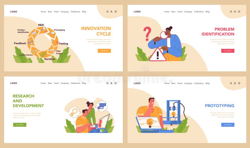 Innovation Cycle Web or Landing Set. Generation of a Creative Idea or ...