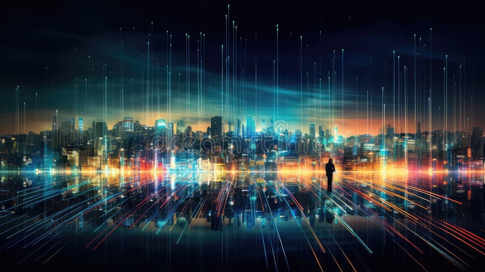 Innovation data over city stock illustration. Illustration of insights ...