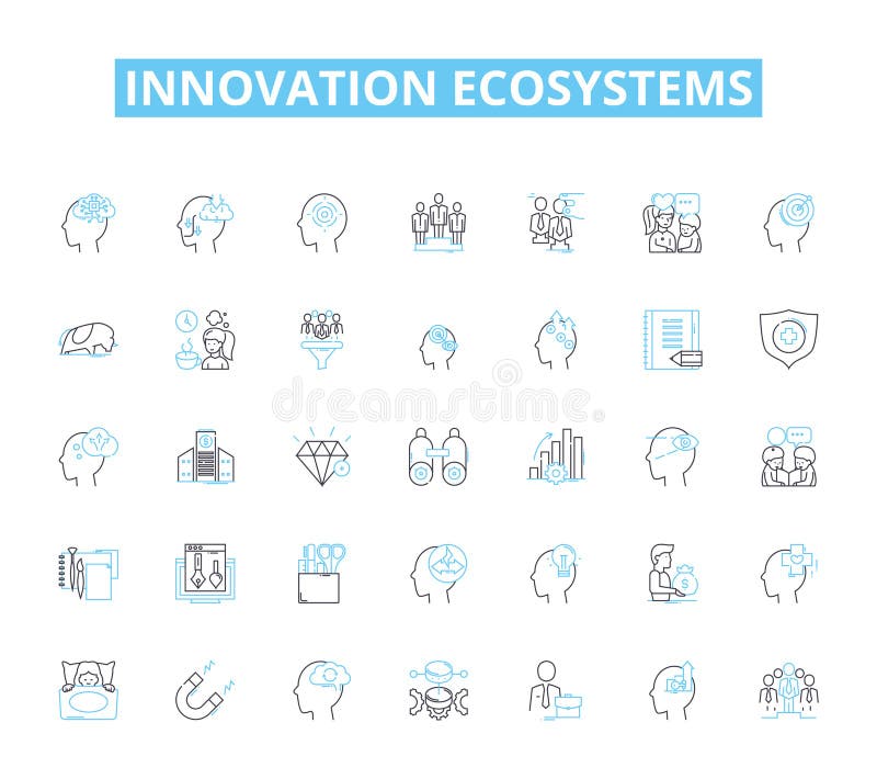 Innovation Ecosystems Linear Icons Set. Collaboration, Technology ...