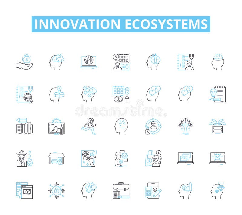 Innovation Ecosystems Linear Icons Set. Collaboration, Technology ...