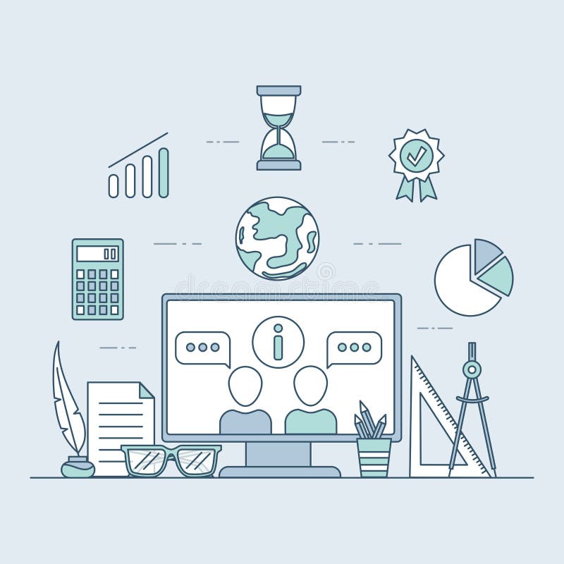 Innovation Education Vector Cartoon Outline Illustration. Distant ...