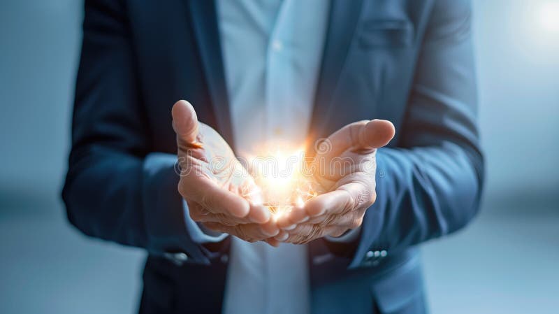 Innovation and Energy Concept with Glowing Light in Businessman S Hands ...