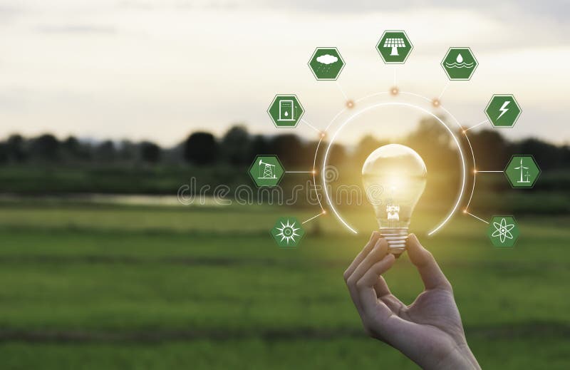 Innovation and Energy Concept of Hand Hold a Light Bulb and Copy Space ...