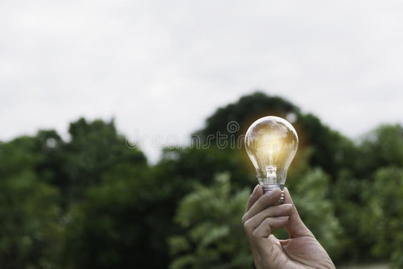 Innovation and Energy Concept of Hand Hold a Light Bulb and Copy Space ...
