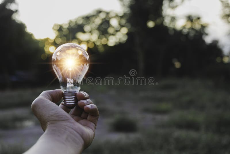 Innovation and Energy Concept of Hand Hold a Light Bulb and Copy Space ...