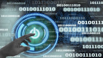 Innovation Futuristic Digital Data Binary Code Background Technology with Finger Touch Hologram ...