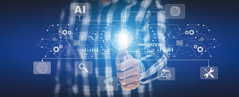 Innovation with Graphical User Interface Concept, Businessman Pointing ...