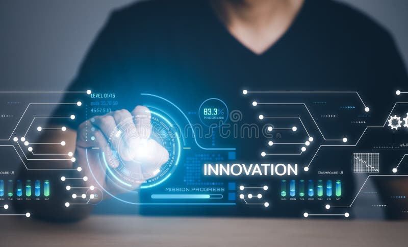 Innovation with Graphical User Interface Concept, Businessman Pointing ...