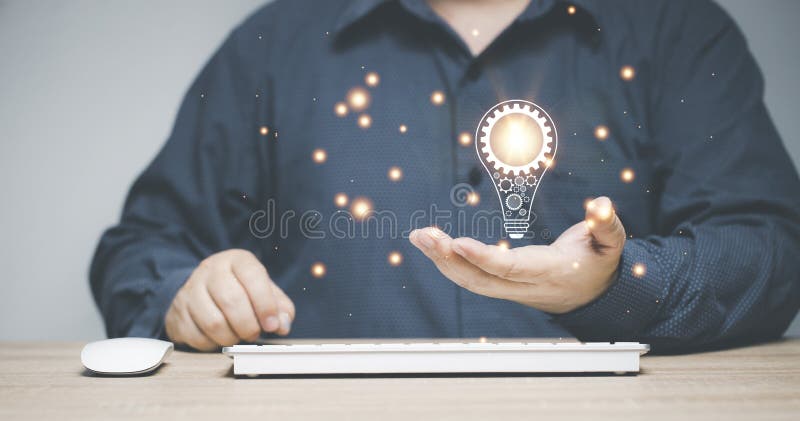 Innovation. Hands Holding Light Bulb for Concept New Idea Concept with ...