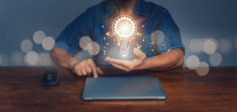 Innovation. Hands Holding Light Bulb for Concept New Idea Concept with ...