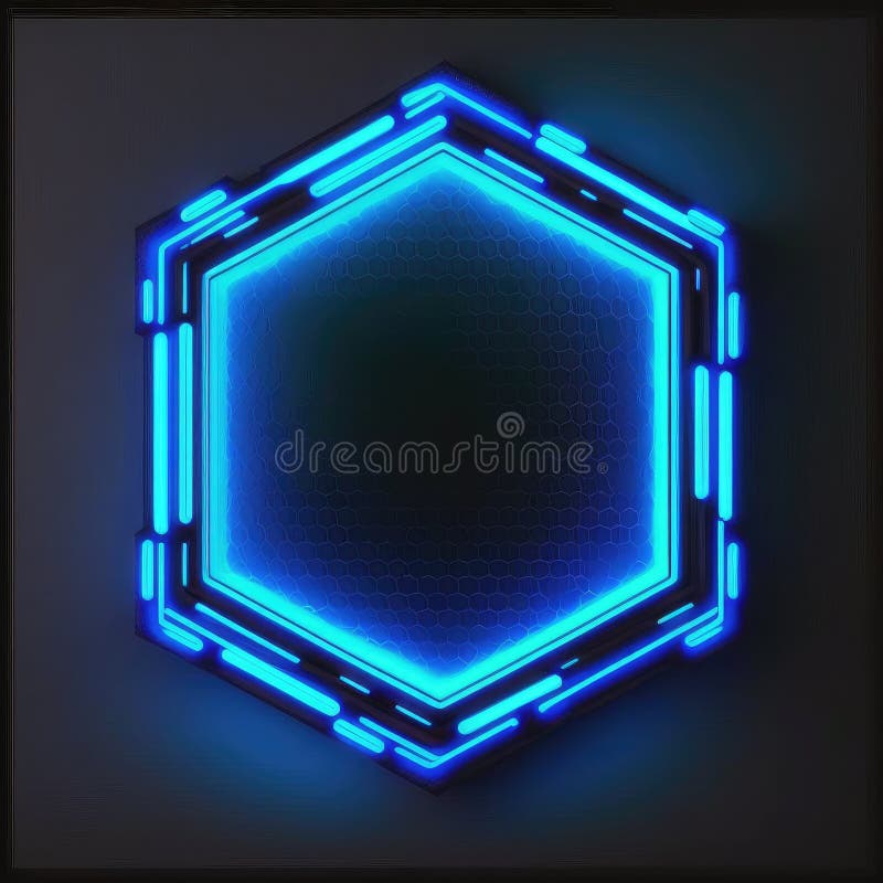 Innovation of Hexagon Border Frame with Blue Neon Light Effects. Stock ...
