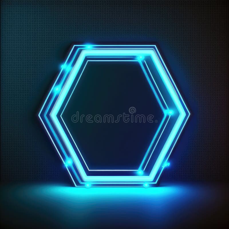 Innovation of Hexagon Border Frame with Blue Neon Light Effects. Stock ...