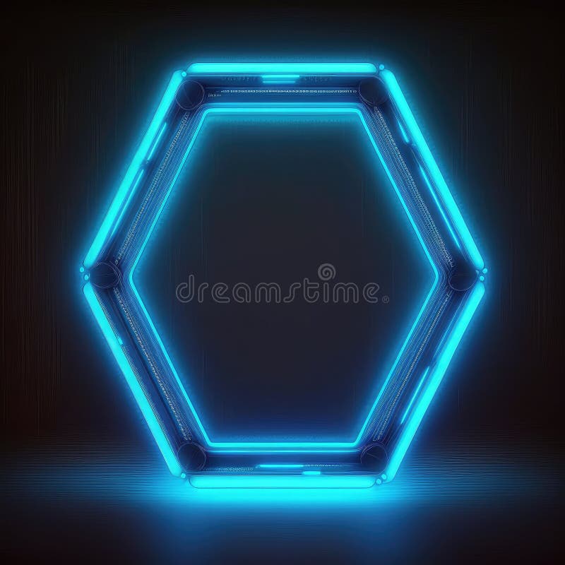 Innovation of Hexagon Border Frame with Blue Neon Light Effects. Stock ...