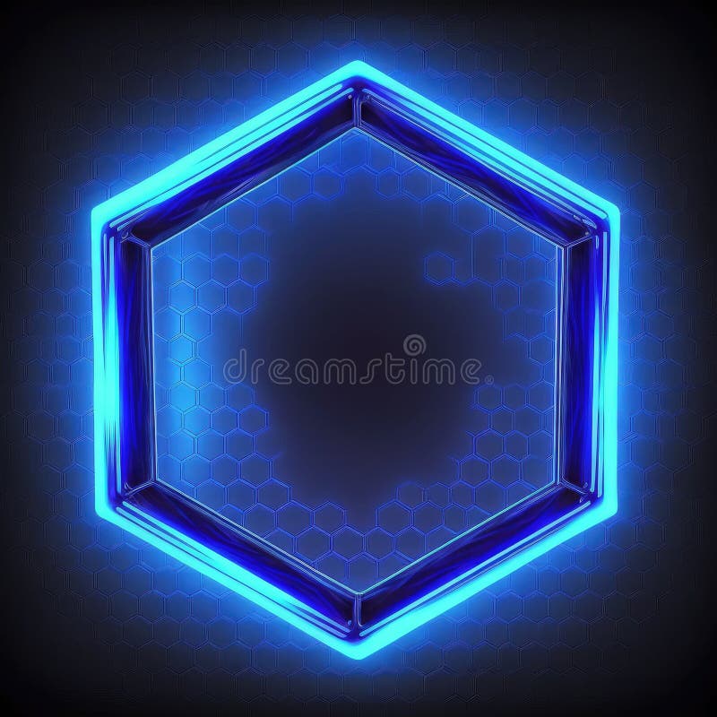 Innovation of Hexagon Border Frame with Blue Neon Light Effects. Stock ...